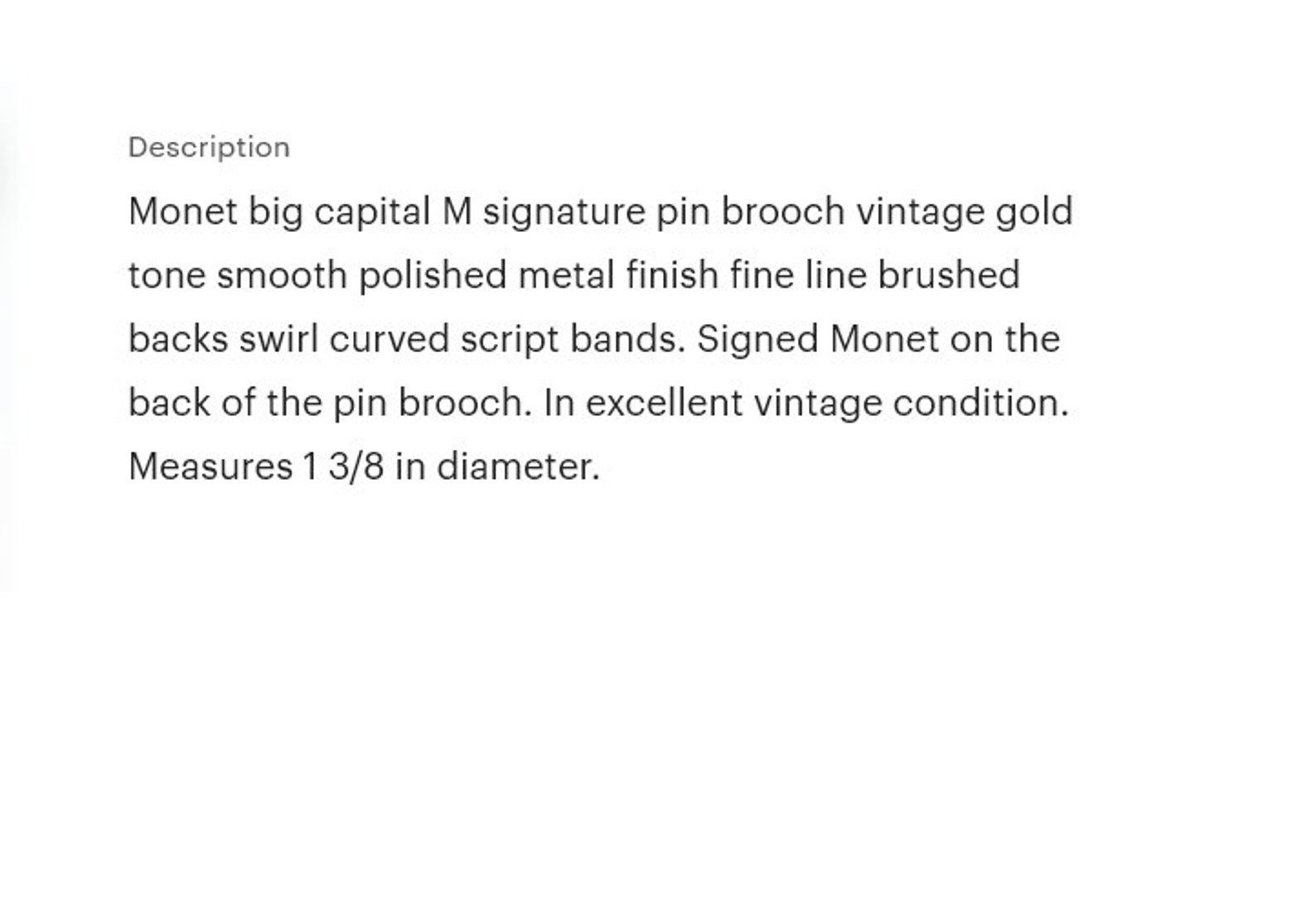 Monet Big M Pin Brooch Gold Tone Vintage Swirl Script Dome - Etsy