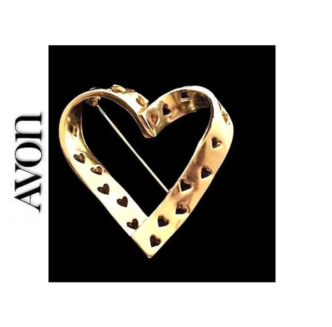 Avon True Hearts Pin Brooch Gold Tone Vintage Wide Cutout Band - Etsy