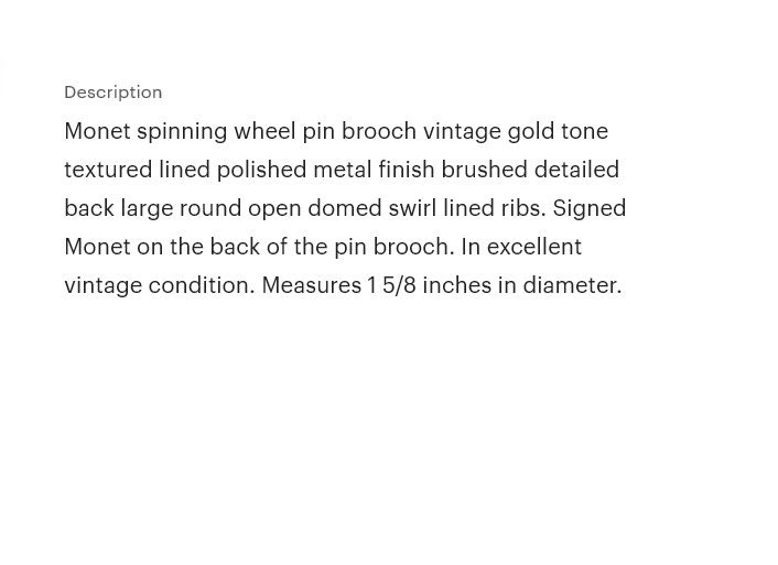 Monet Spinning Wheel Pin Brooch Gold Tone Vintage Large Swirl Lined ...