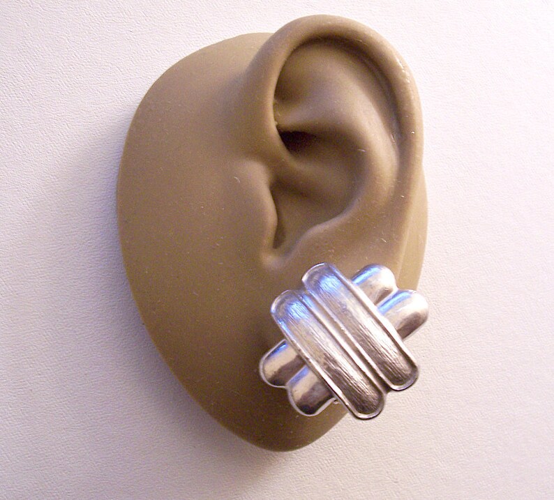 Monet Wood Brushed Smooth Crossed Band Clip on Earrings Silver | Etsy