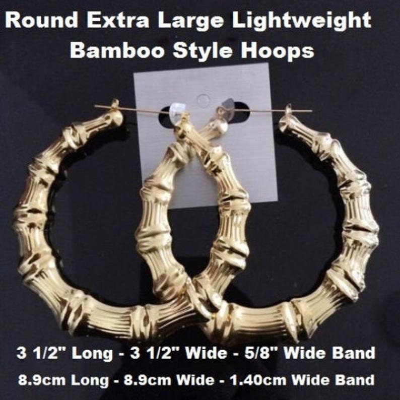 Bamboo Big Hoops Pierced Post Stud Gold Tone Vintage Extra - Etsy