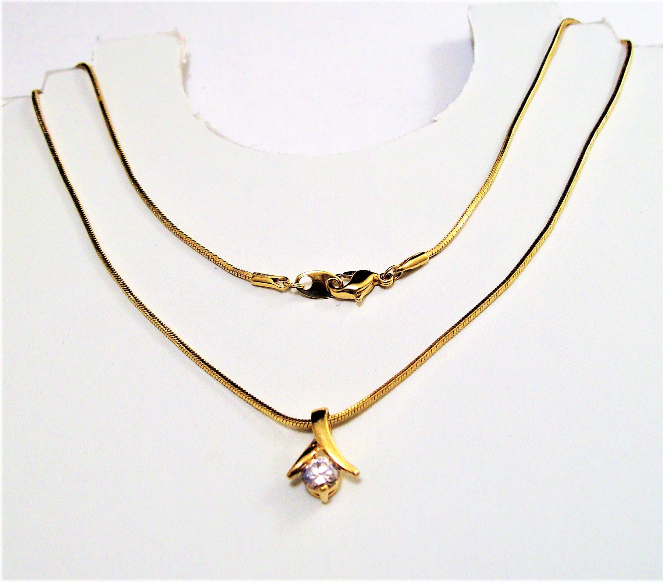 Avon Crystal Solitaire Stone Pendant Necklace Choker Gold Tone | Etsy