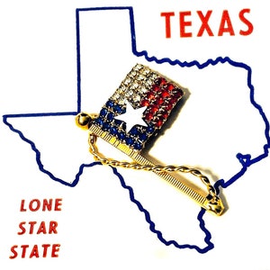 USA Texas State Flag Pin Brooch Gold Tone Pole Vintage White Lone Star ...