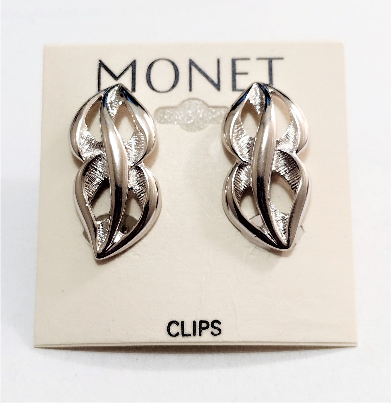 Monet Crossed Lined Bands Clip on Earrings Silver Tone Vintage - Etsy