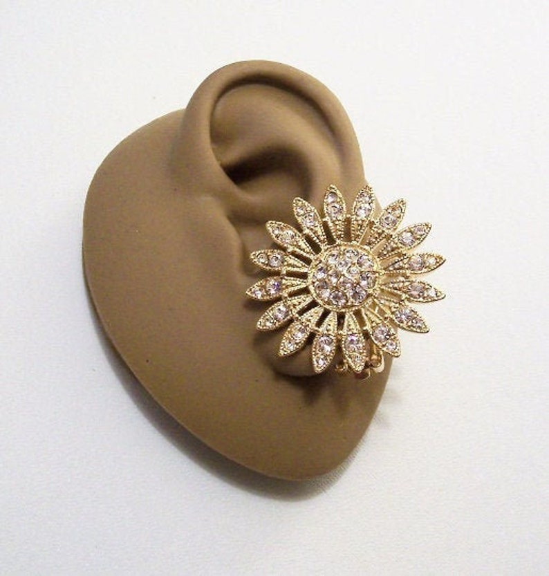 Avon Flower Crystal Sunburst Clip on Earrings Gold Tone | Etsy