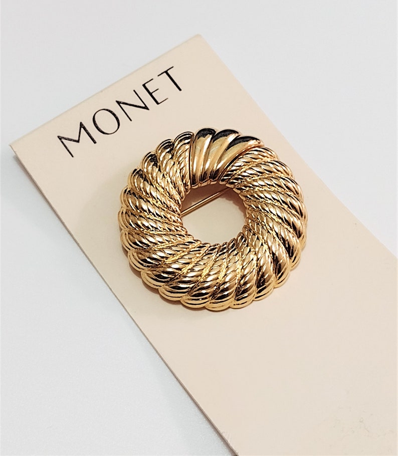 Monet Spinning Wheel Pin Brooch Gold Tone Vintage Large Swirl - Etsy
