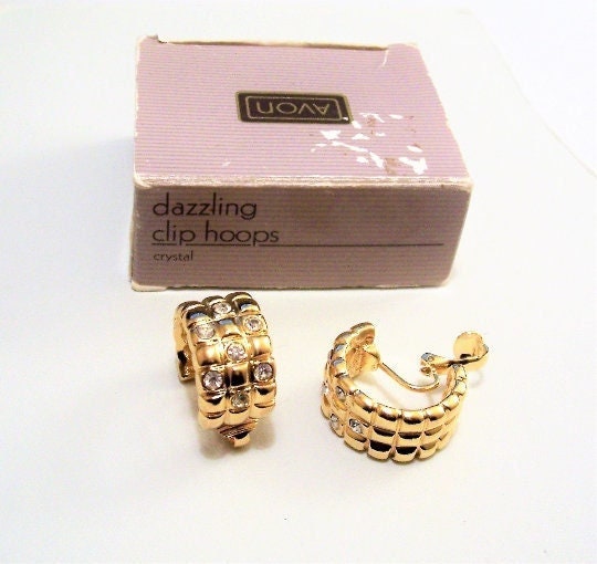 Avon Crystal Hoops Clip on Earrings Gold Tone Vintage 1992 - Etsy