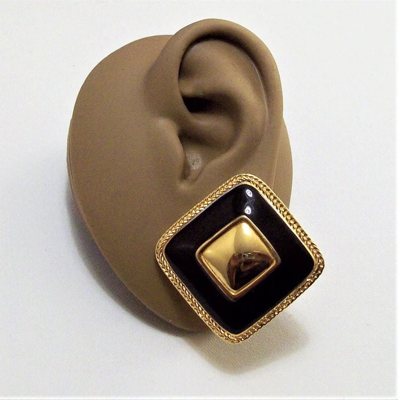 Black Diamond Discs Premier Designs Clip on Earrings Gold Tone - Etsy