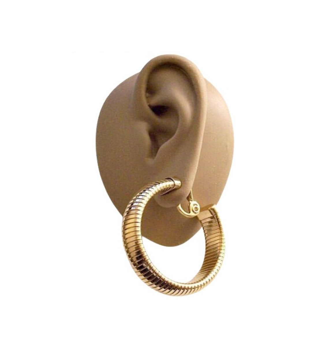 Monet Omega Ribbed Hoops Clip on Earrings Gold Tone Vintage | Etsy