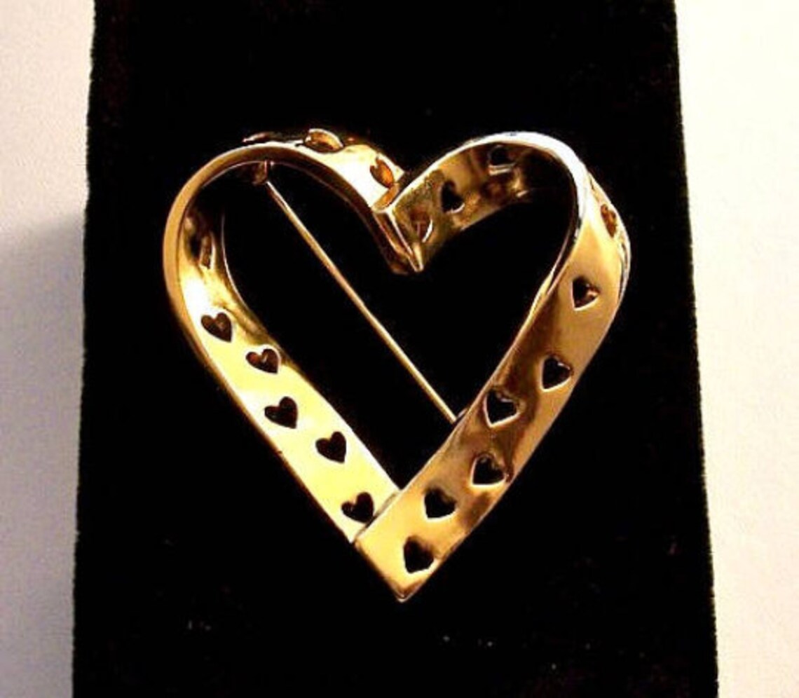 Avon True Hearts Pin Brooch Gold Tone Vintage Wide Cutout Band - Etsy