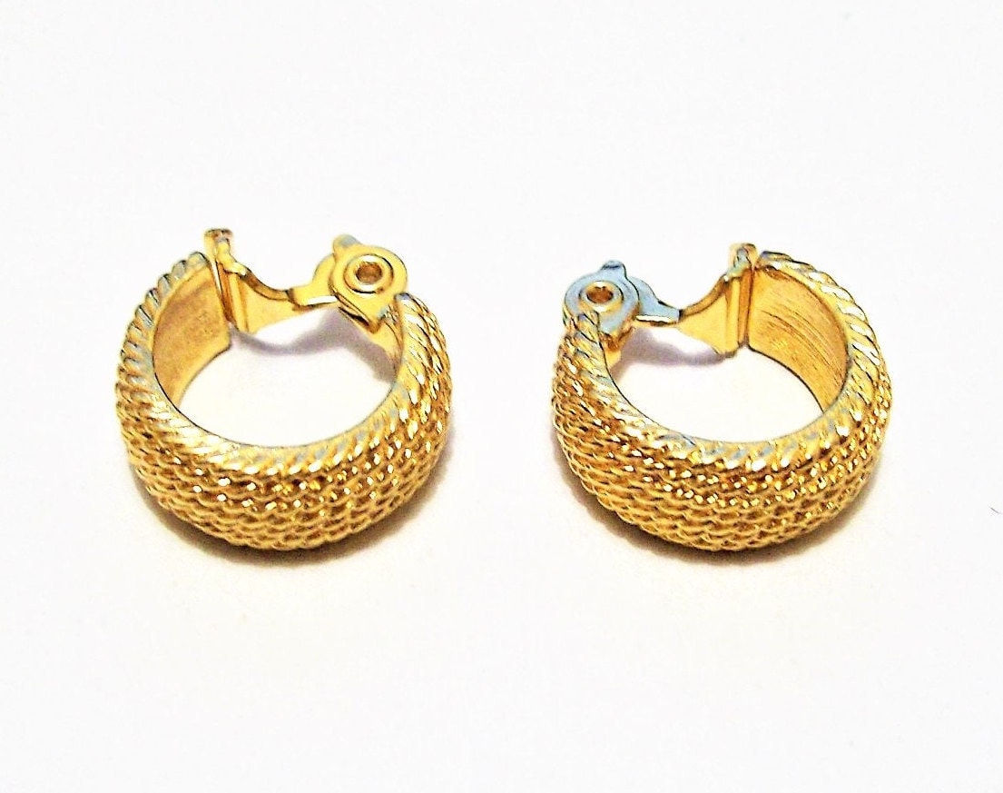 Monet Twisted Rope Hoops Clip on Earrings Gold Tone Vintage - Etsy