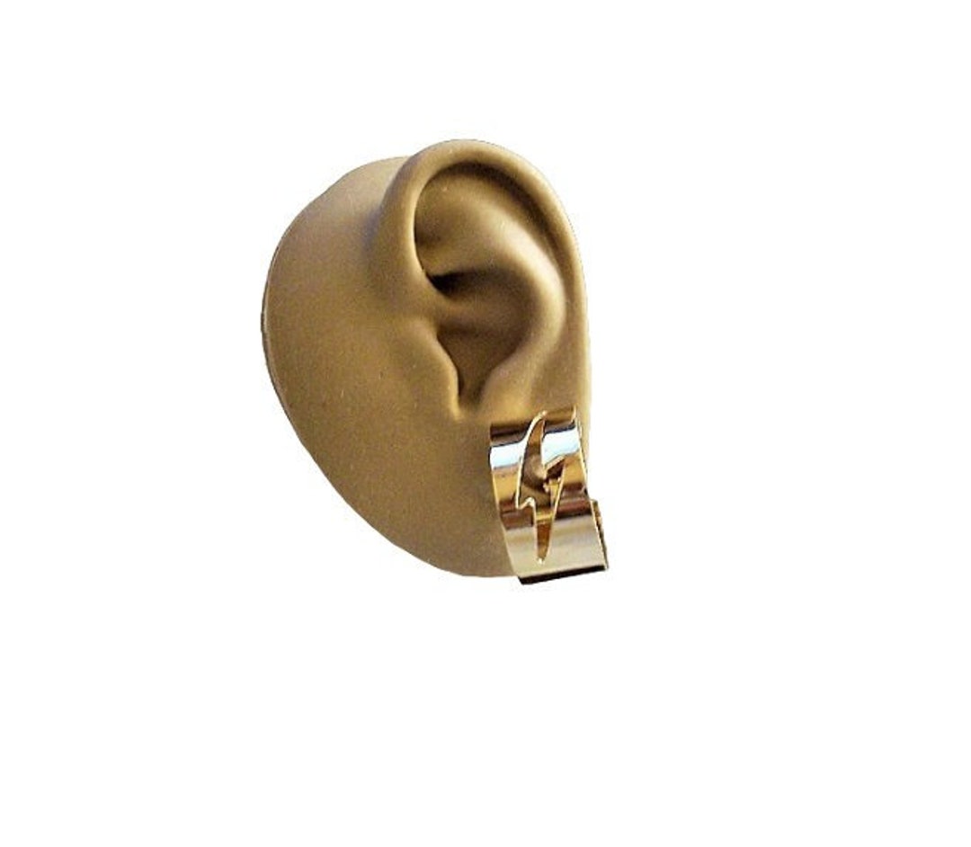Lightning Bolt Hoop Clip on Earrings Gold Tone Vintage Extra Large Wide ...