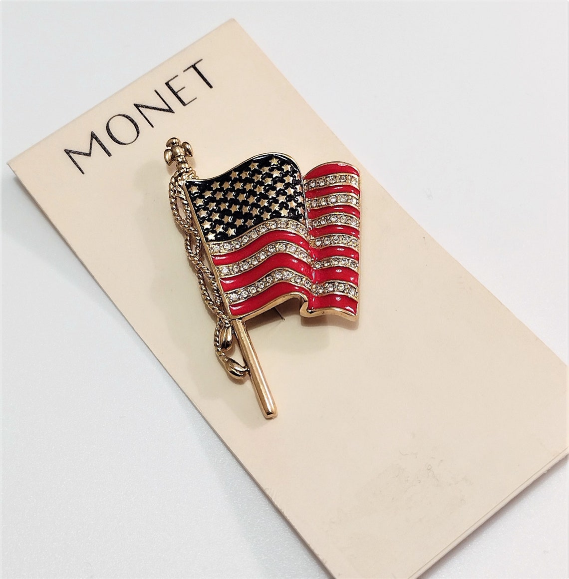 Monet American USA Flag Pin Brooch Gold Tone Vintage 9/11 - Etsy