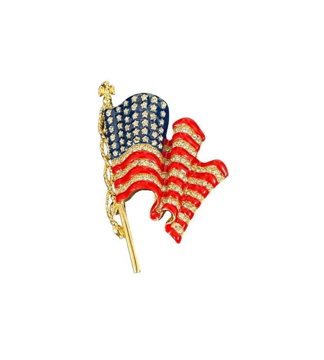 Trifari American USA Flag Pin Brooch Rare 1996 Stars Crystals Waving ...
