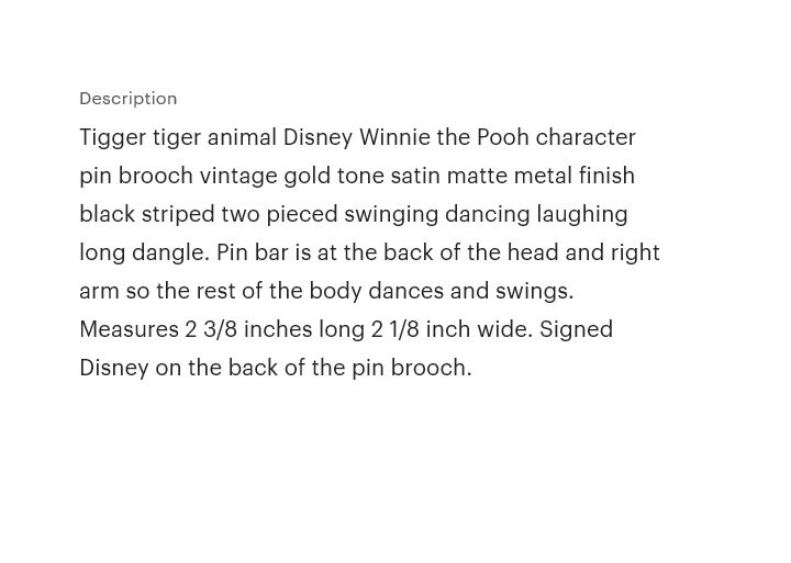 Tigger Tiger Disney Pin Brooch Gold Tone Vintage Long Striped Dancing ...