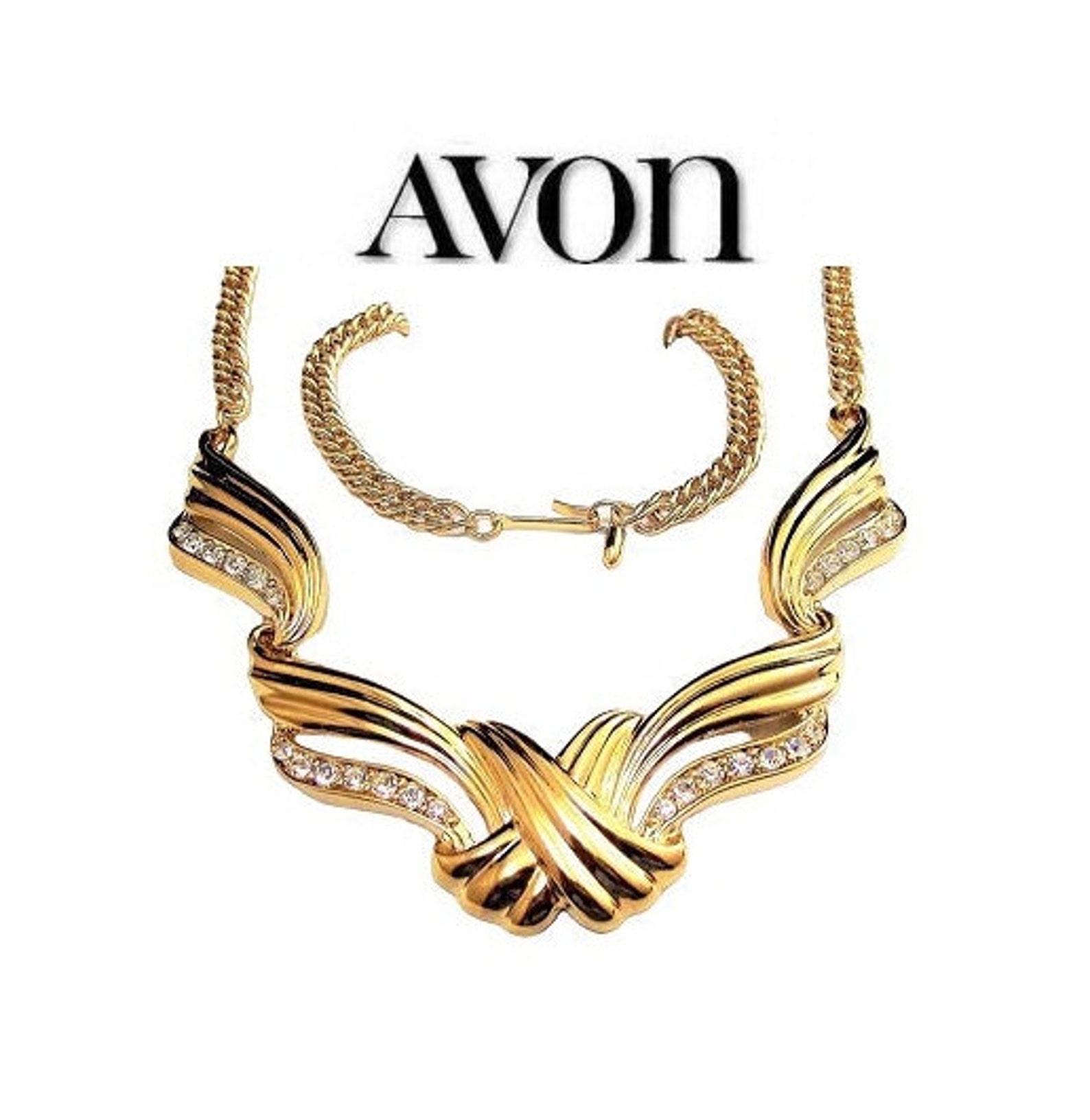 Avon Crystal Rhinestone Necklace Gold Tone Vintage Undeniable Choker ...