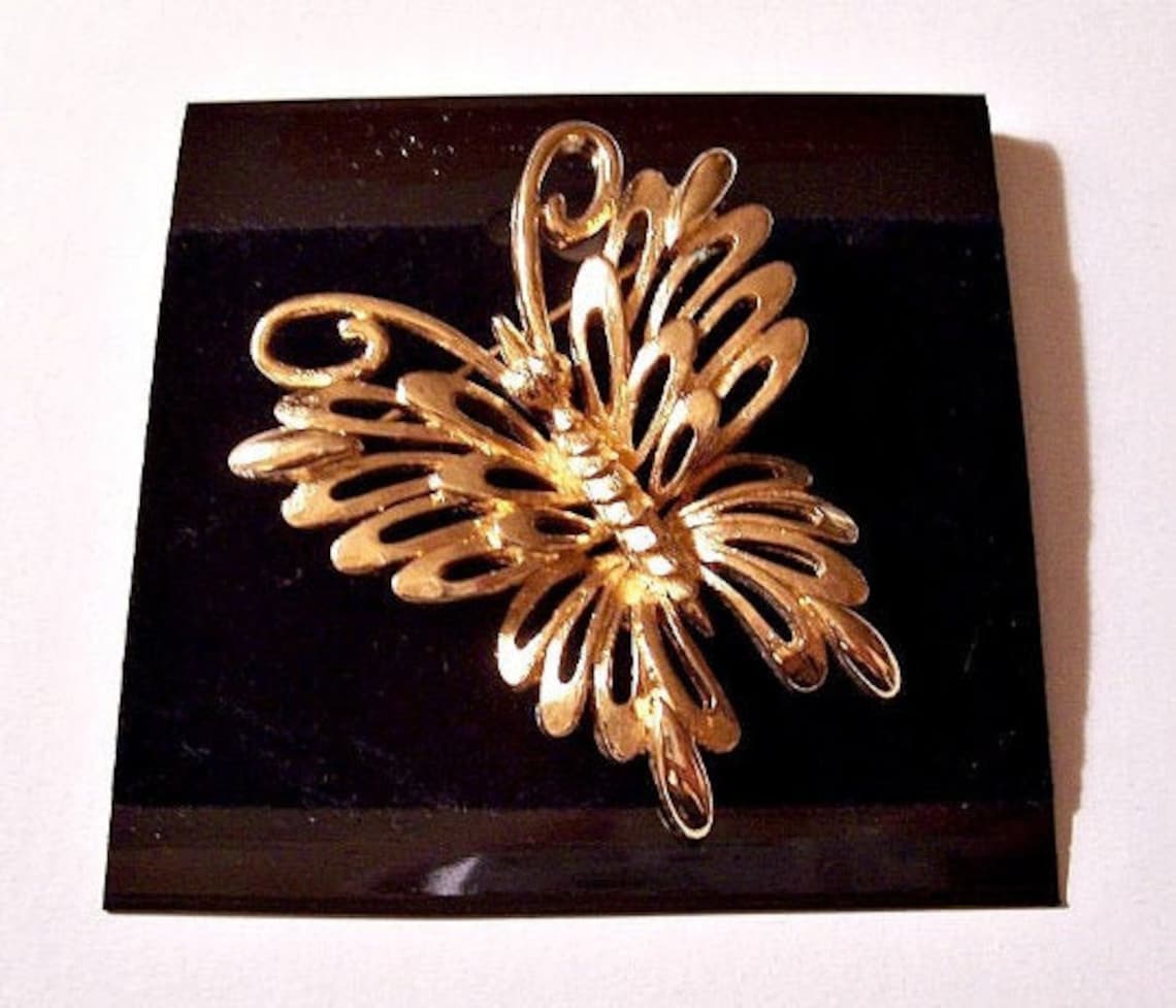 Monet Butterfly Pin Brooch Gold Tone Vintage Large Swirl Loop | Etsy
