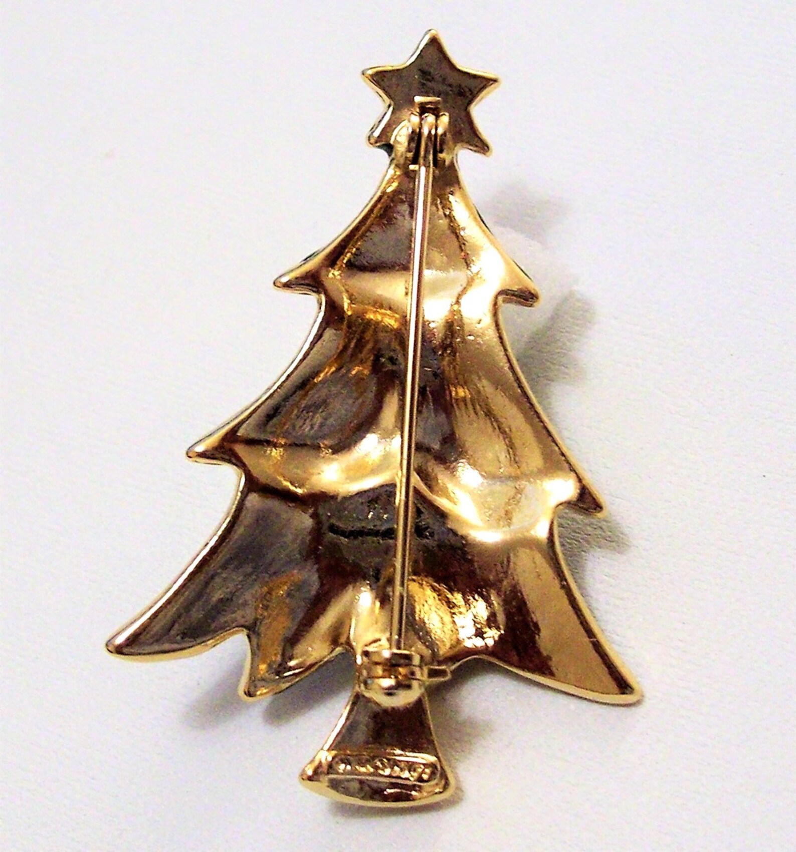 Monet Green Christmas Tree Pin Brooch Gold Tone Vintage Three | Etsy