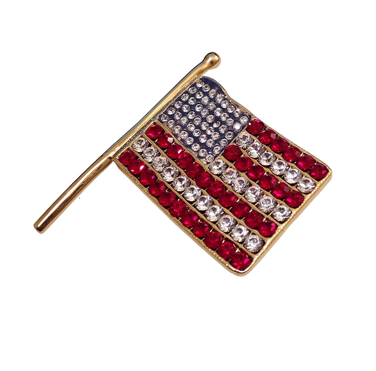 Swarovski American Flag USA Patriotic Gold Pin Brooch Pendant Vintage ...