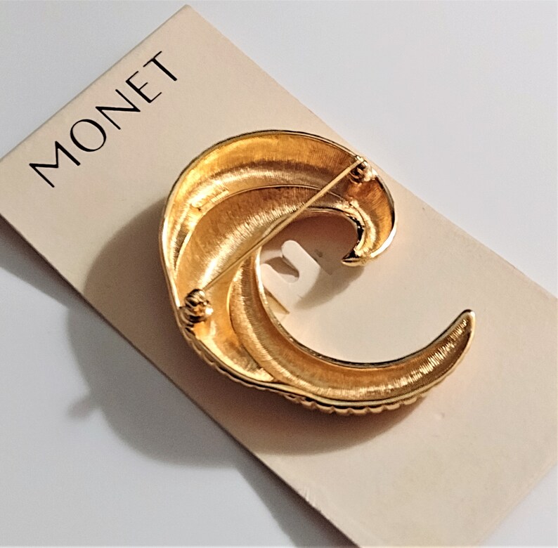 Monet Shrimp Band Pin Brooch Gold Tone Vintage Crescent Large - Etsy