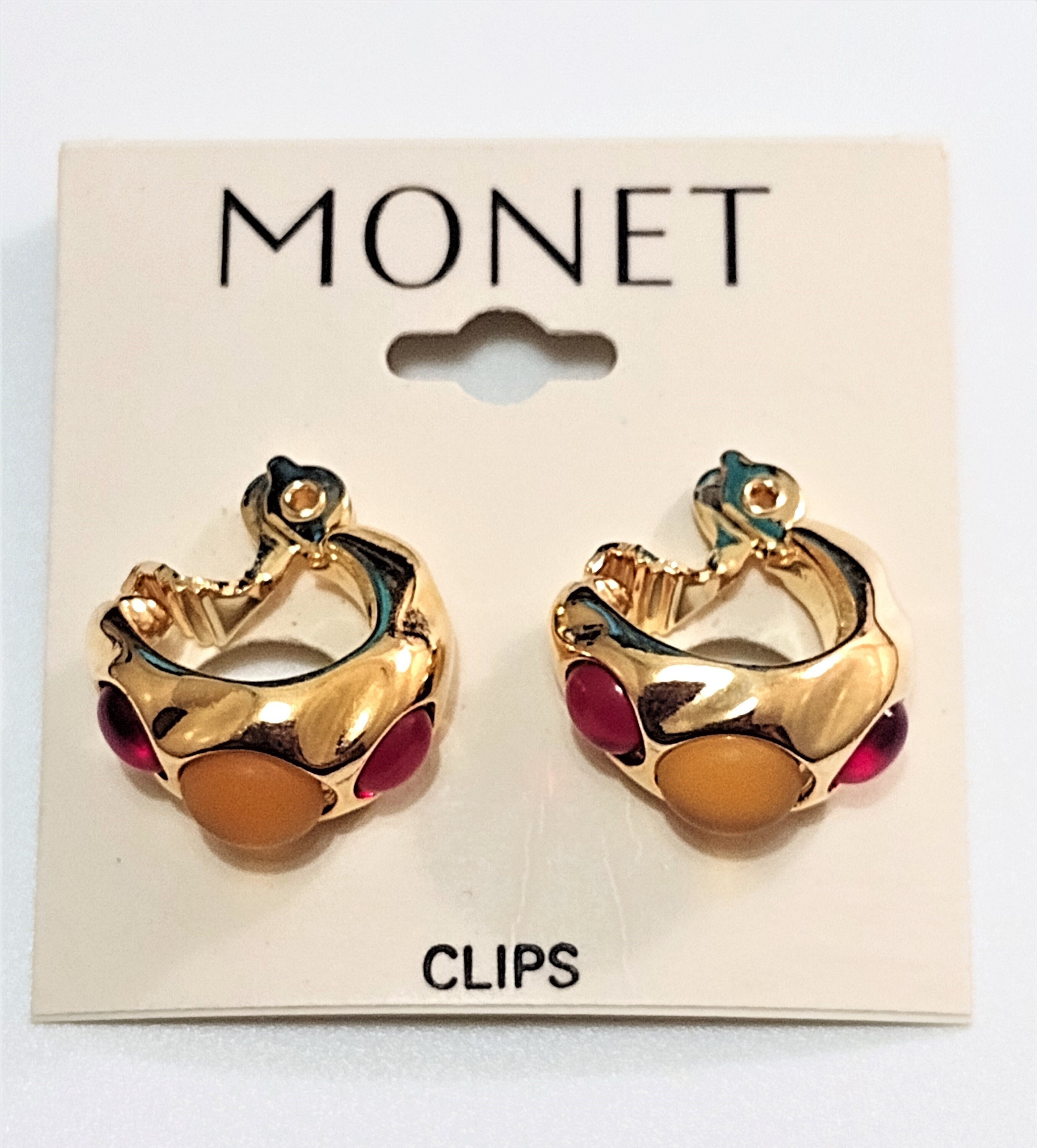 Monet Yellow Red Bead Band Hoops Clip on Earrings Gold Tone - Etsy