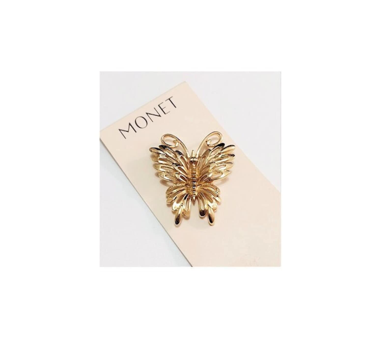 Monet Butterfly Pin Brooch Gold Tone Vintage Large Swirl Loop - Etsy