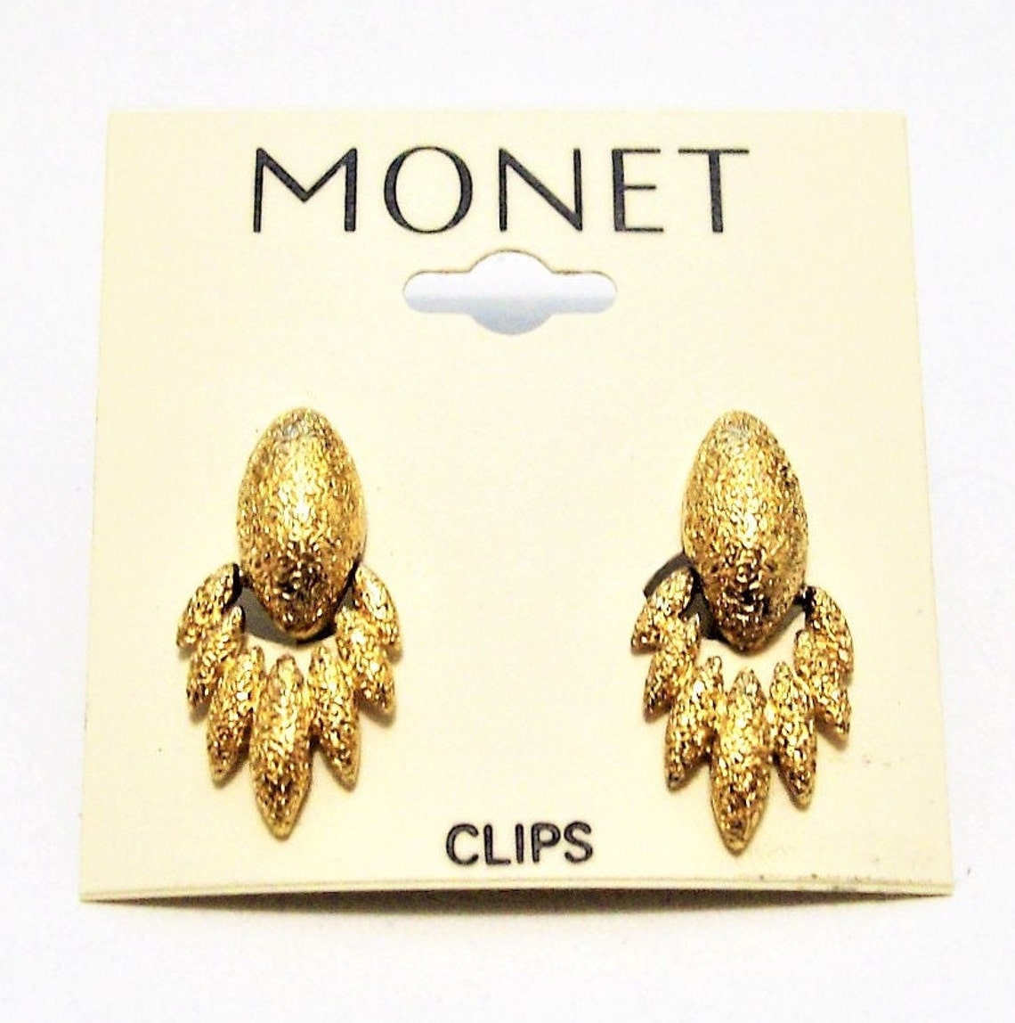 Monet Frosted Egg Clip on Earrings Gold Tone Vintage Patent - Etsy