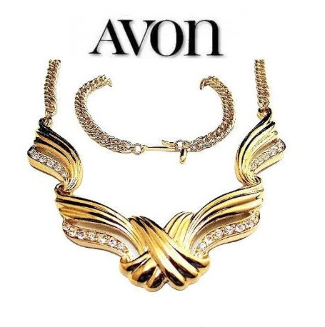 Avon Crystal Rhinestone Necklace Gold Tone Vintage Undeniable - Etsy