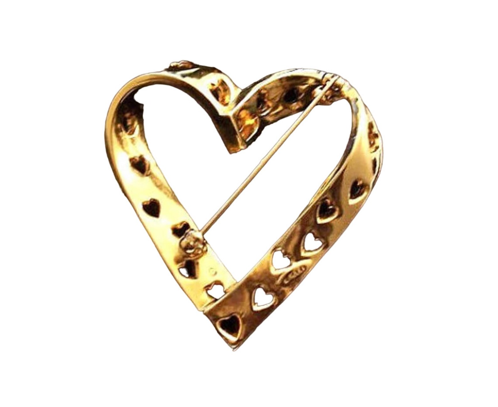 Avon True Hearts Pin Brooch Gold Tone Vintage Wide Cutout Band Fancy ...