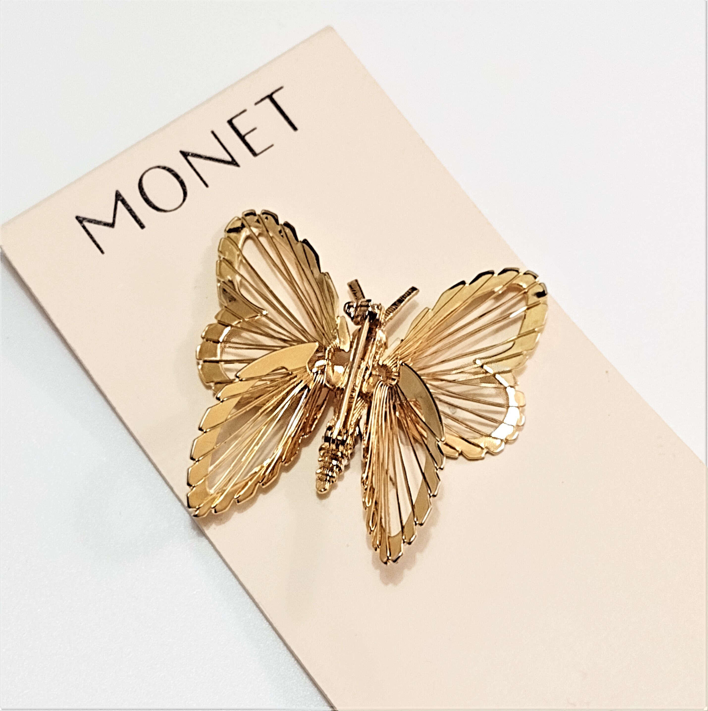 Monet Butterfly Pin Brooch Gold Tone Vintage Beige Large Wire - Etsy