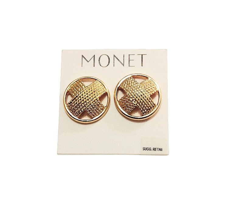 Monet Chain Link Crossed Bands Pierced Stud Earrings Gold Tone - Etsy
