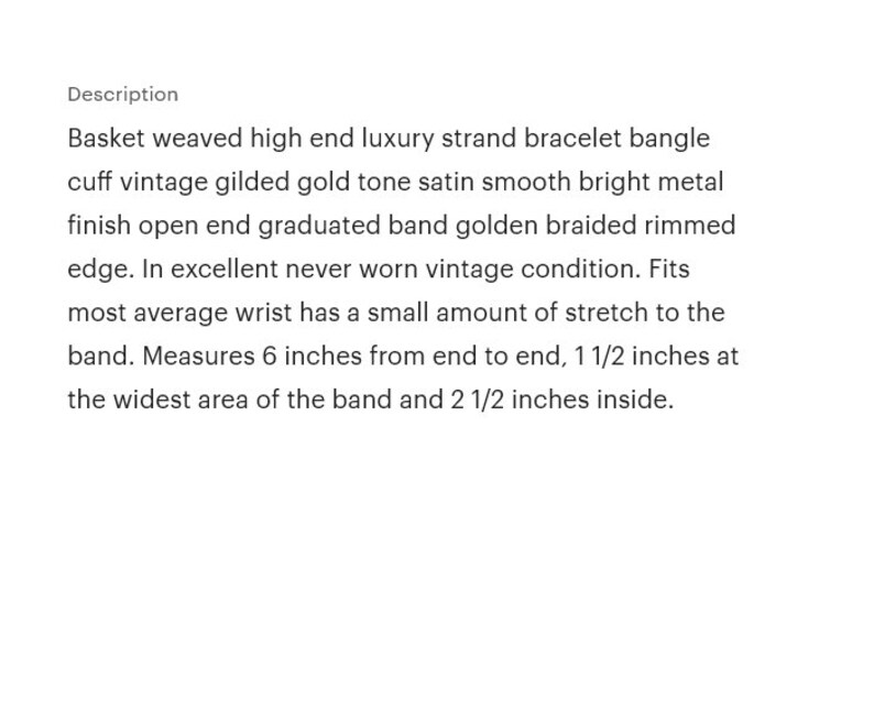 Basket Weaved Strand Bracelet Gold Tone Bangle Cuff Vintage Open End ...