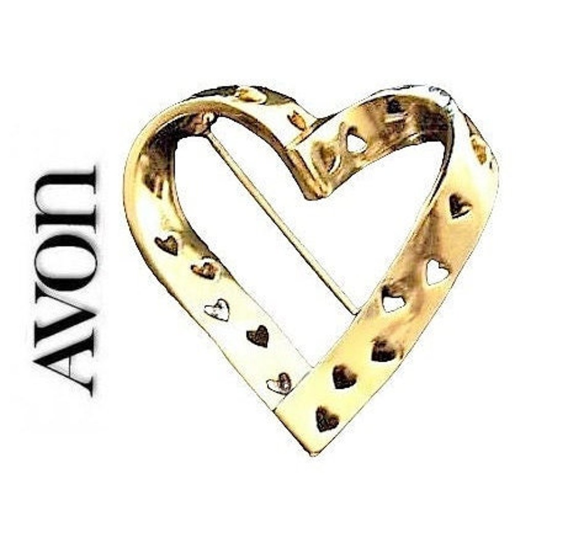 Avon True Hearts Pin Brooch Gold Tone Vintage Wide Cutout Band - Etsy