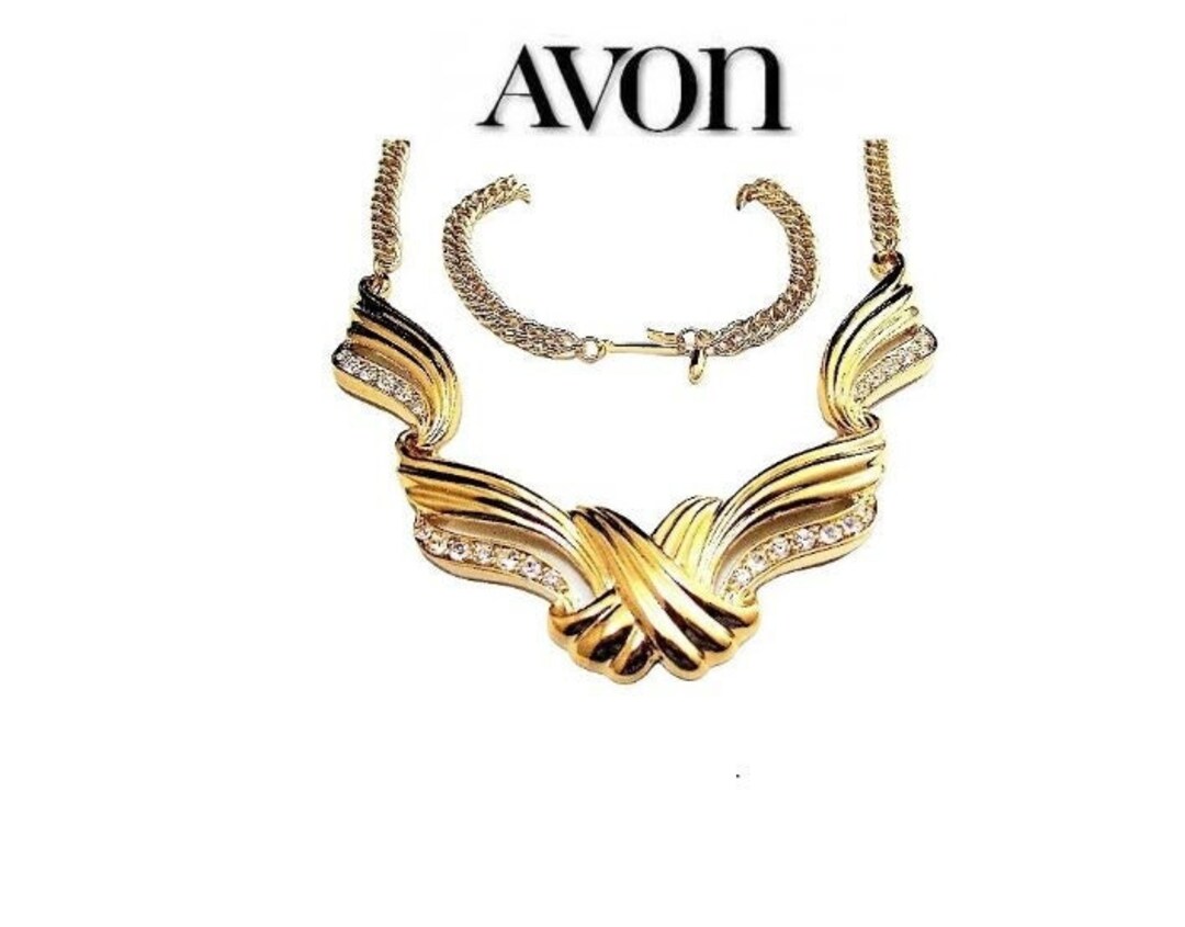 Avon Crystal Rhinestone Necklace Gold Tone Vintage Undeniable - Etsy