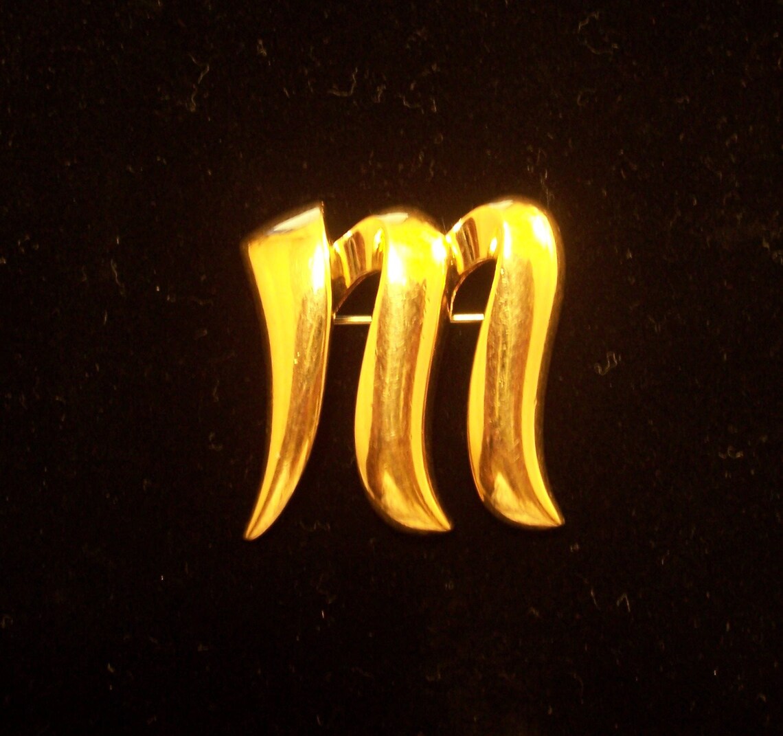 Monet Big M Pin Brooch Gold Tone Vintage Swirl Script Dome | Etsy