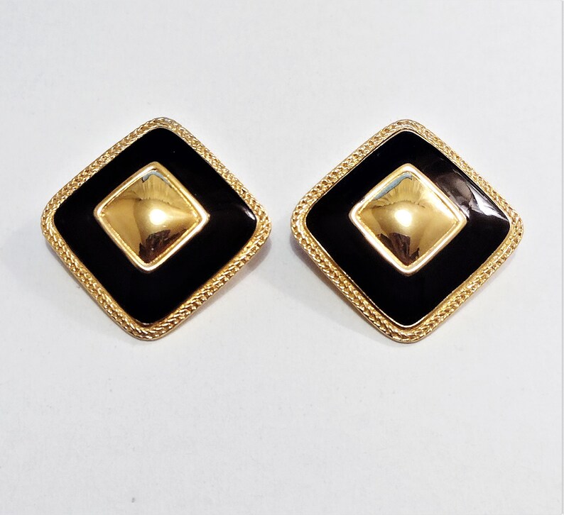 Black Diamond Discs Premier Designs Clip on Earrings Gold Tone - Etsy