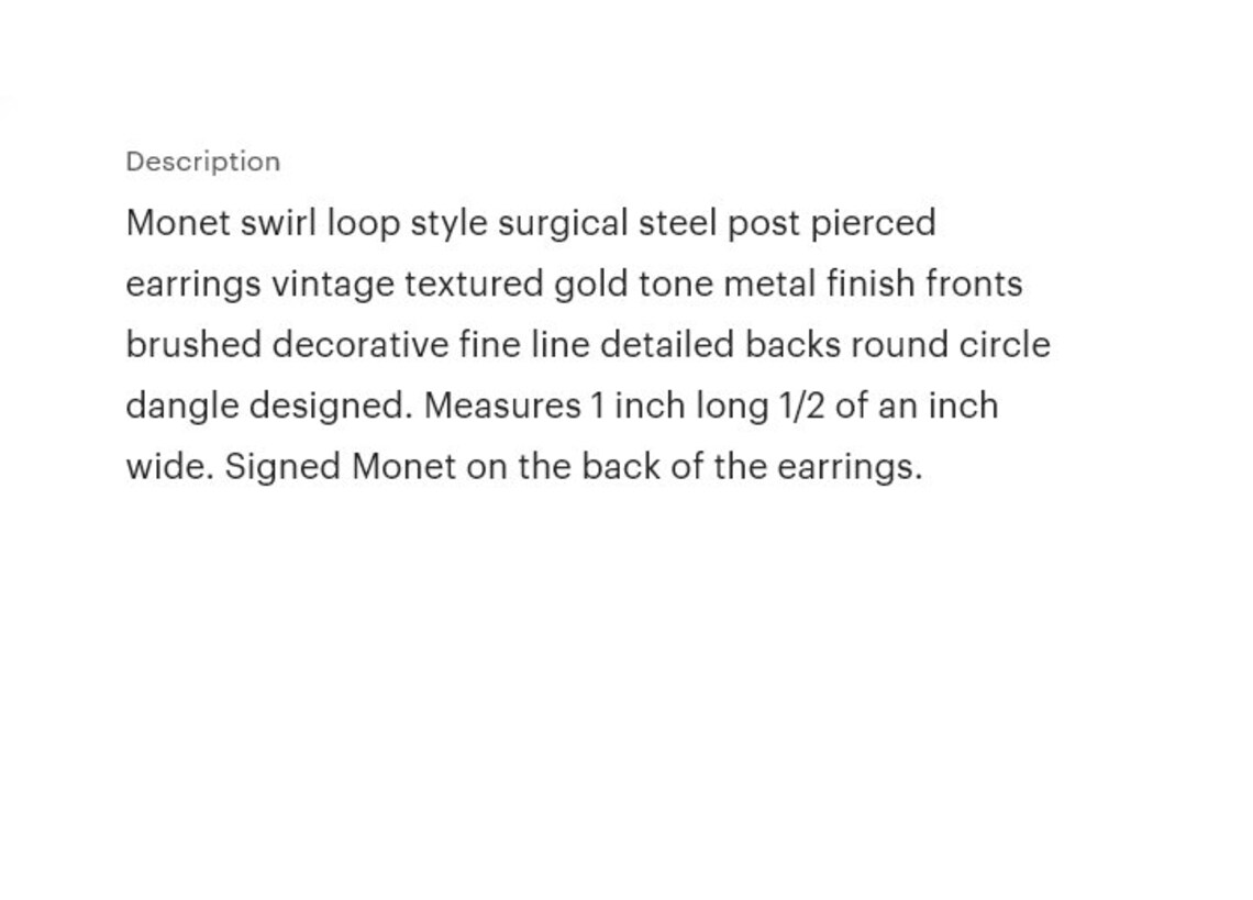 Monet Loop De Loop Pierced Earrings Gold Tone Vintage Textured - Etsy