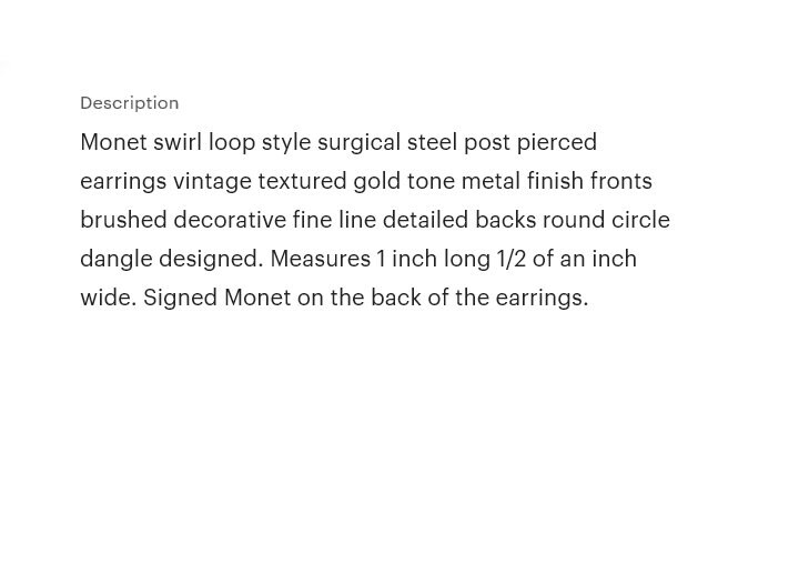 Monet Loop De Loop Pierced Earrings Gold Tone Vintage Textured Circles Long Open Strand Dangles ...