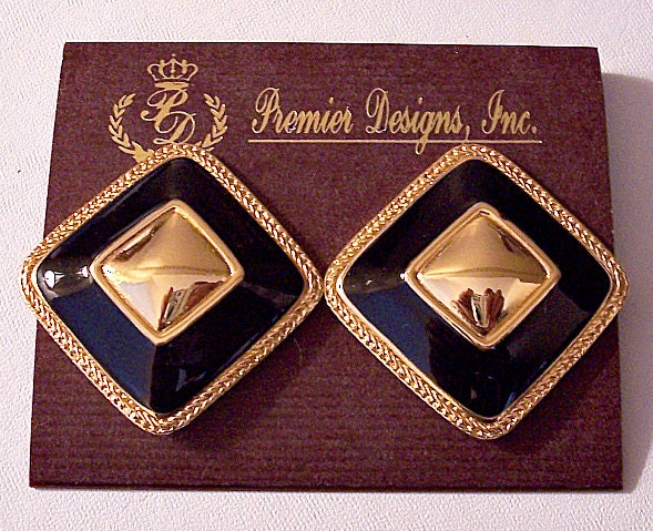 Black Diamond Discs Premier Designs Clip on Earrings Gold Tone - Etsy