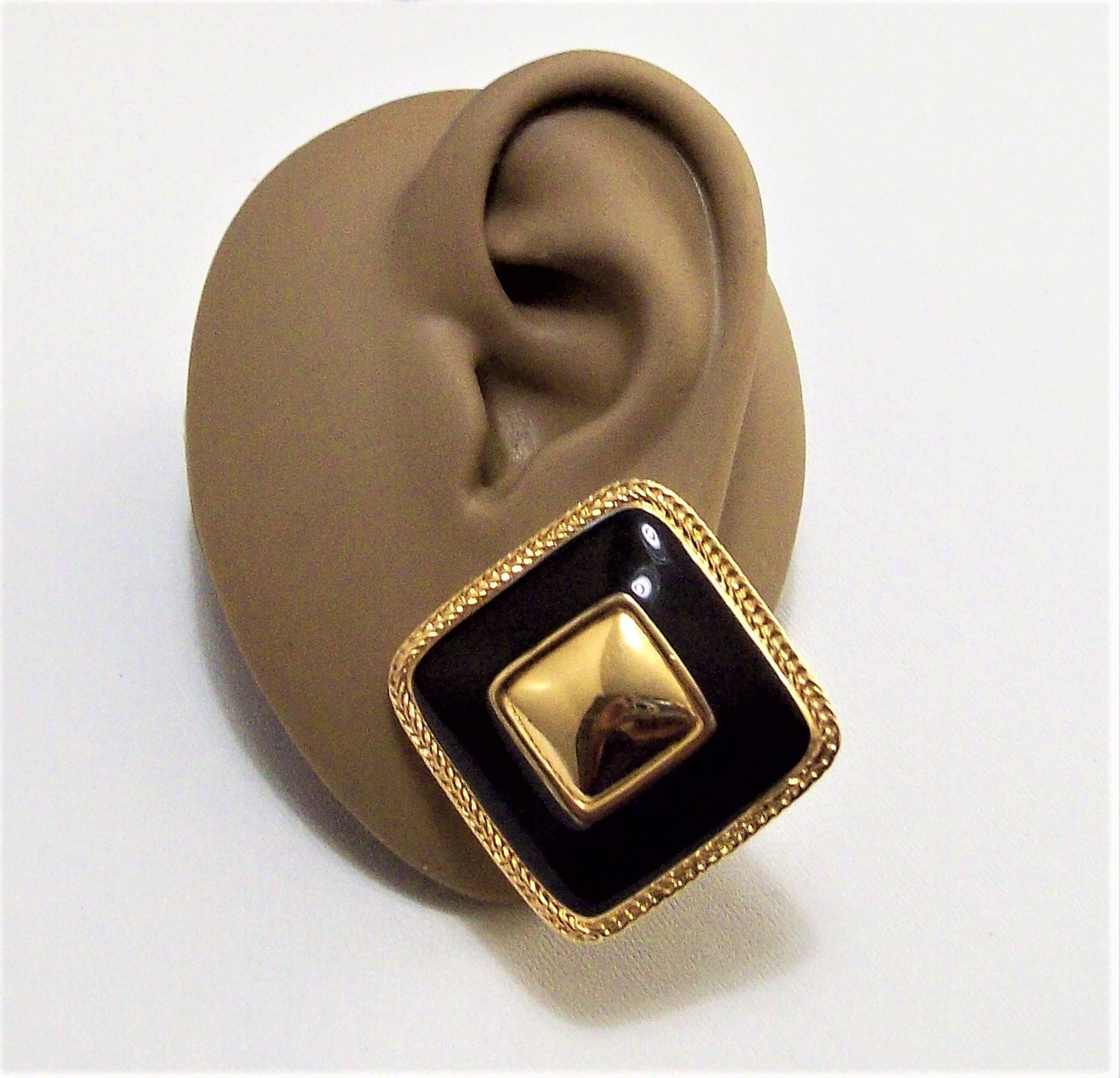 Black Diamond Discs Premier Designs Clip on Earrings Gold Tone | Etsy