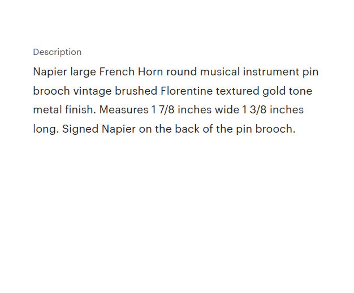 Napier French Horn Musical Instrument Pin Brooch Gold Tone | Etsy