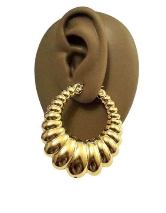 Monet Extra Large Shrimp Graduated Hoops Pierced Earr… - Gem