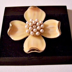 Monet Orange Yellow Pearl Flower Pin Brooch Gold Tone Vintage | Etsy