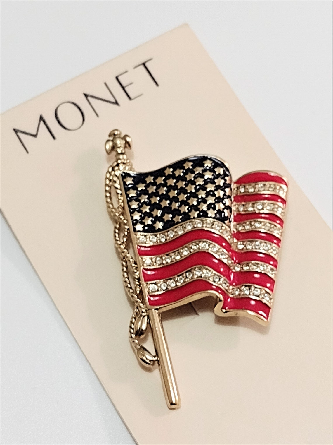 Monet American USA Flag Pin Brooch Gold Tone Vintage 9/11 - Etsy