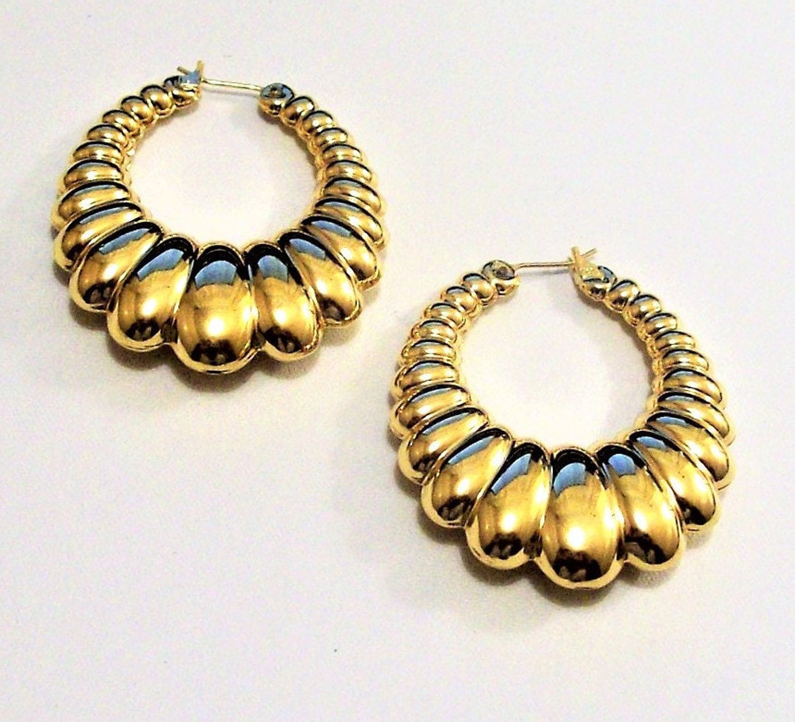 Monet Extra Large Shrimp Graduated Hoops Pierced Earrings Gold Tone ...
