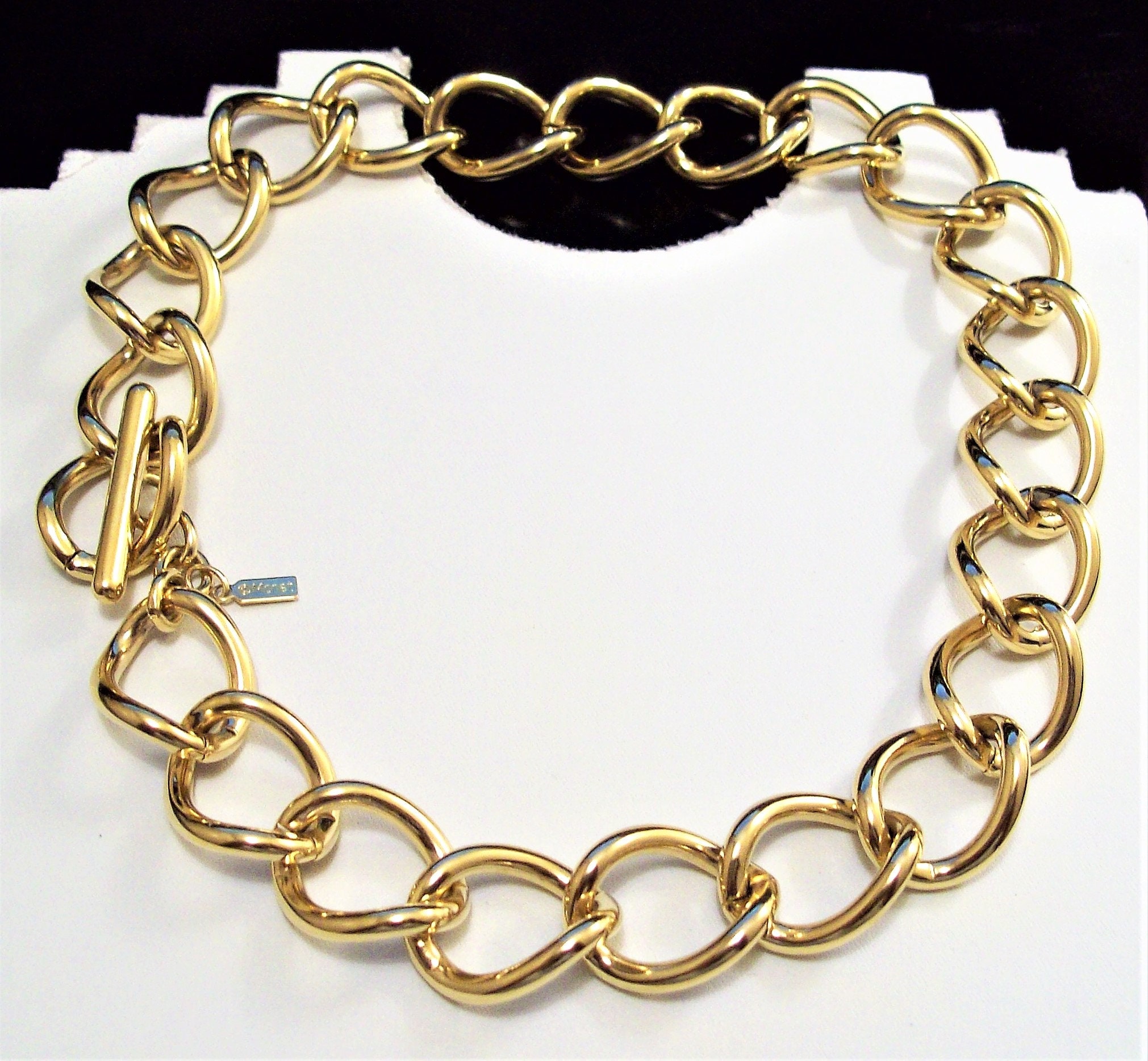Monet Big Curb Link Chain Necklace Choker Silver or Gold Tone Vintage ...