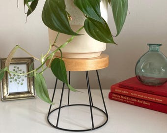 Plant Stand With Metallic Gold Metal Base and Solid Pine Wood Top ...