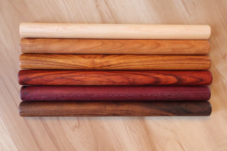 1" X 12" Straight Wood Rolling Pin - Maple, Cherry, Jatoba, Padauk ...