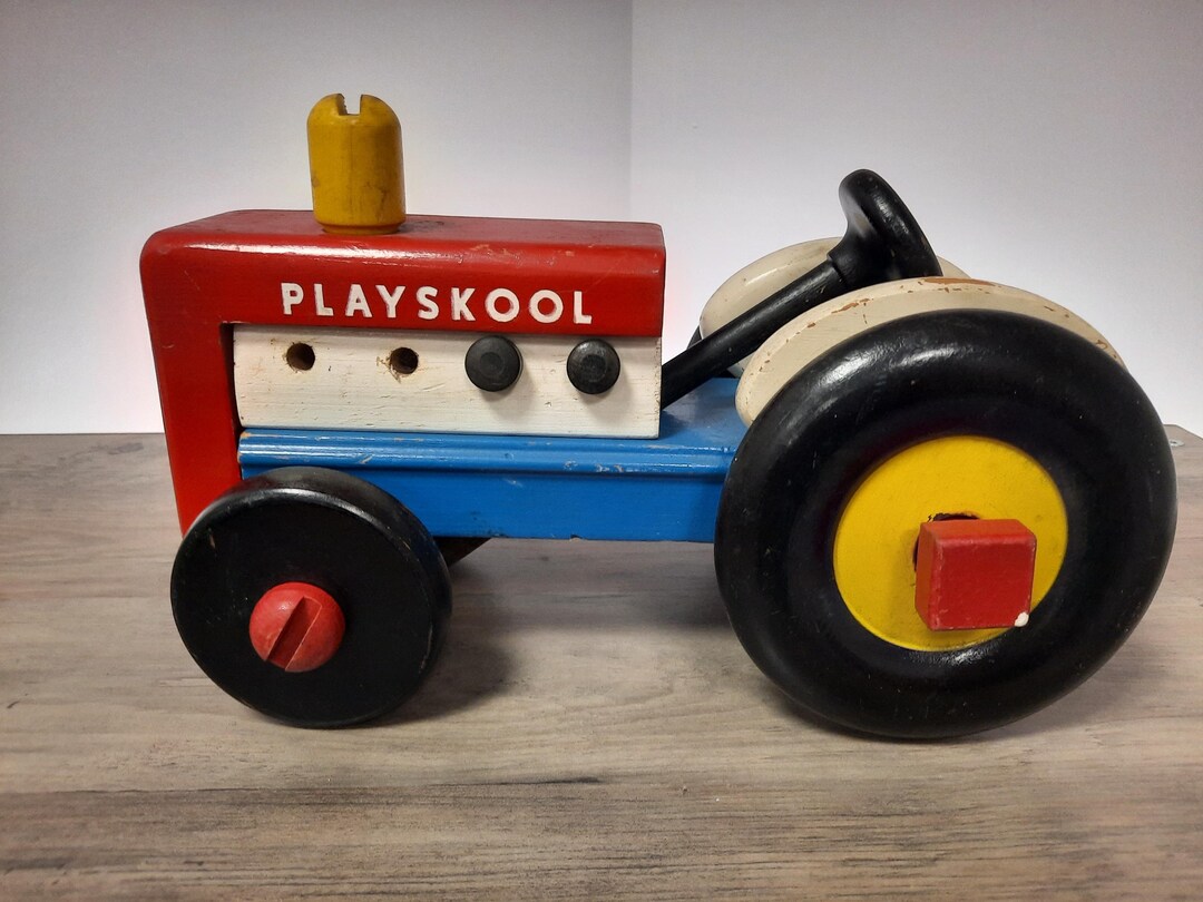 Vintage 1950's Playskool Wooden Take Apart Tractor Farm Toy Incomplete ...