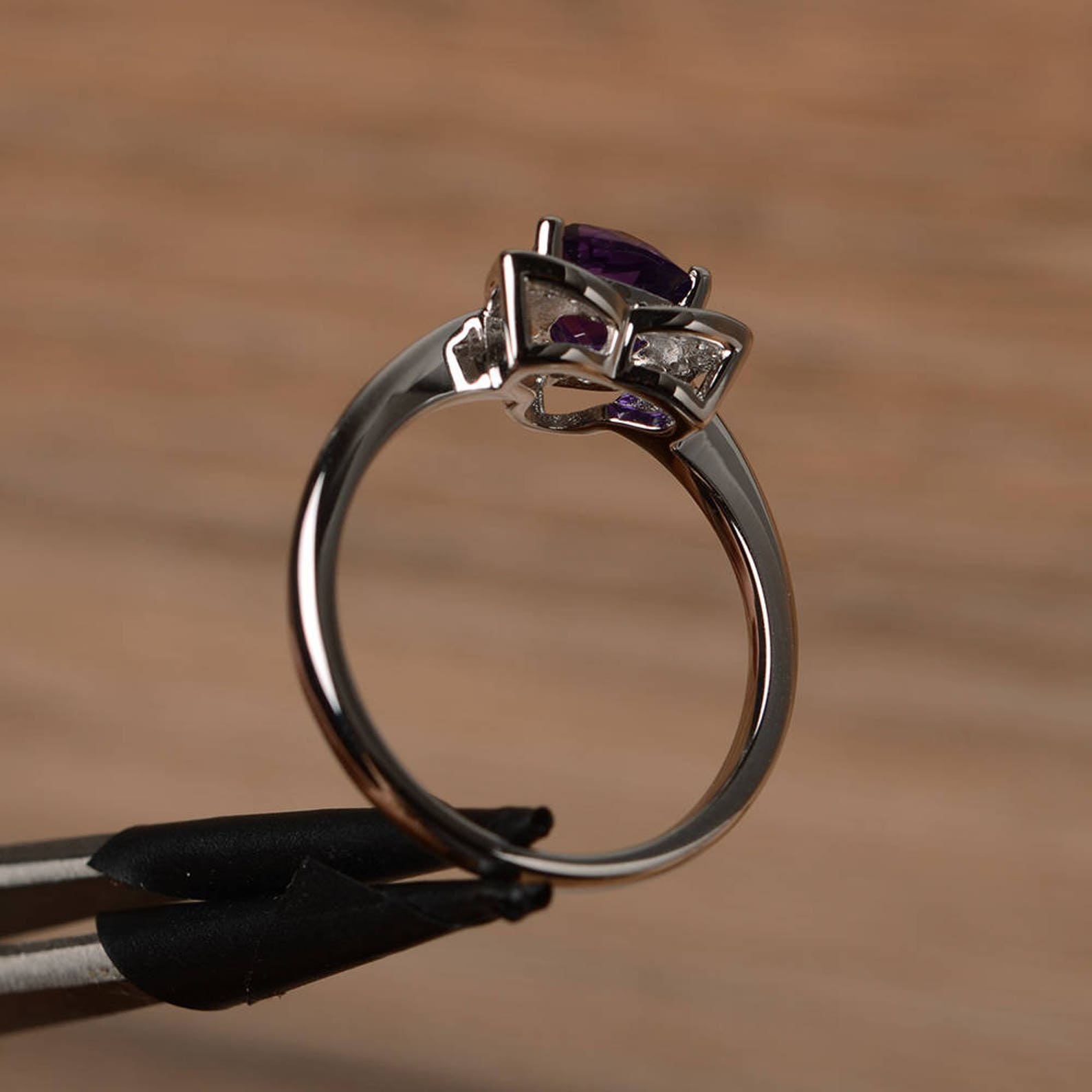 Amethyst Ring Trillion Cut Sterling Silver Engagement Ring - Etsy